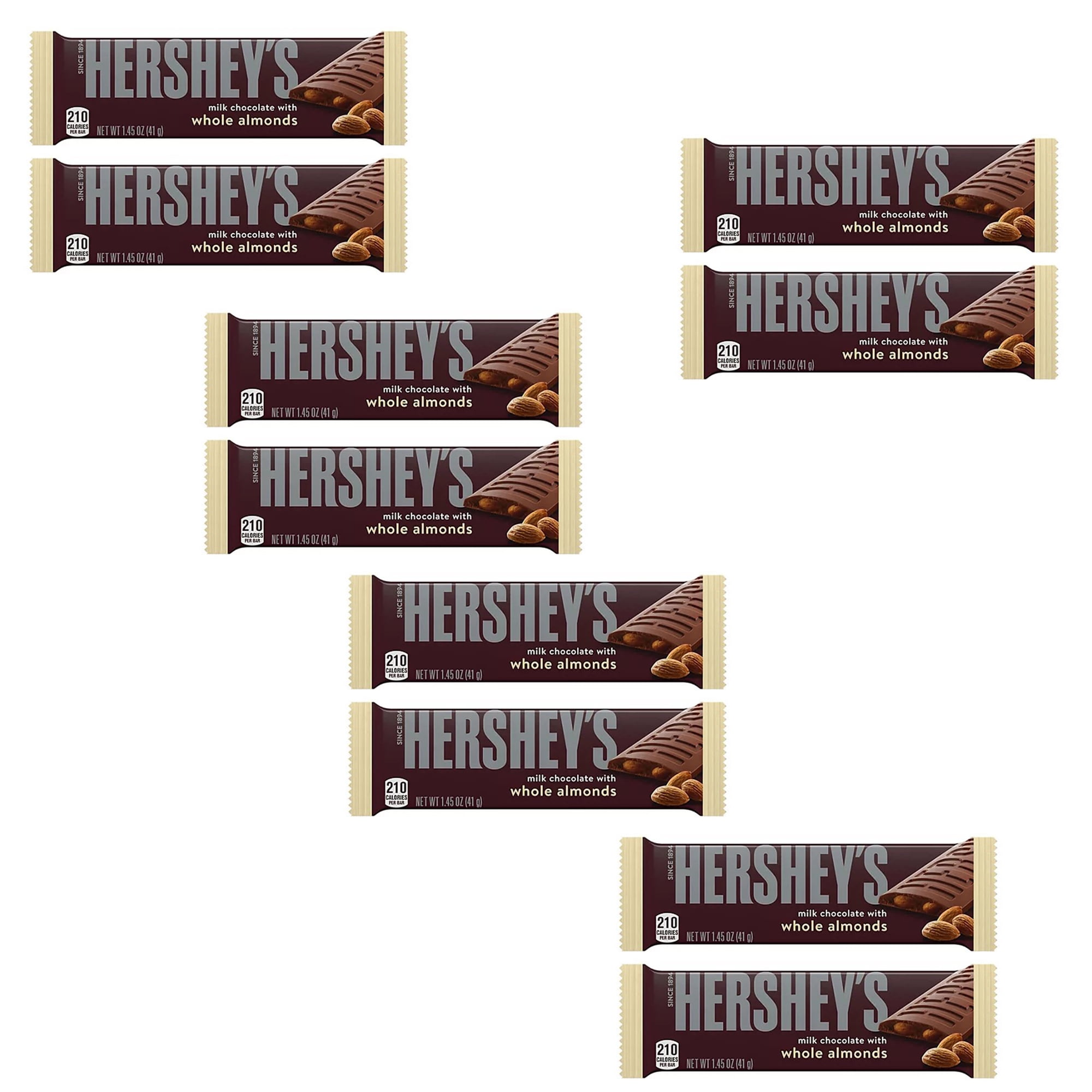 RADYAN Hershey's Milk Chocolate - Whole Almonds Candy, 10 Pack, 1.45 ...