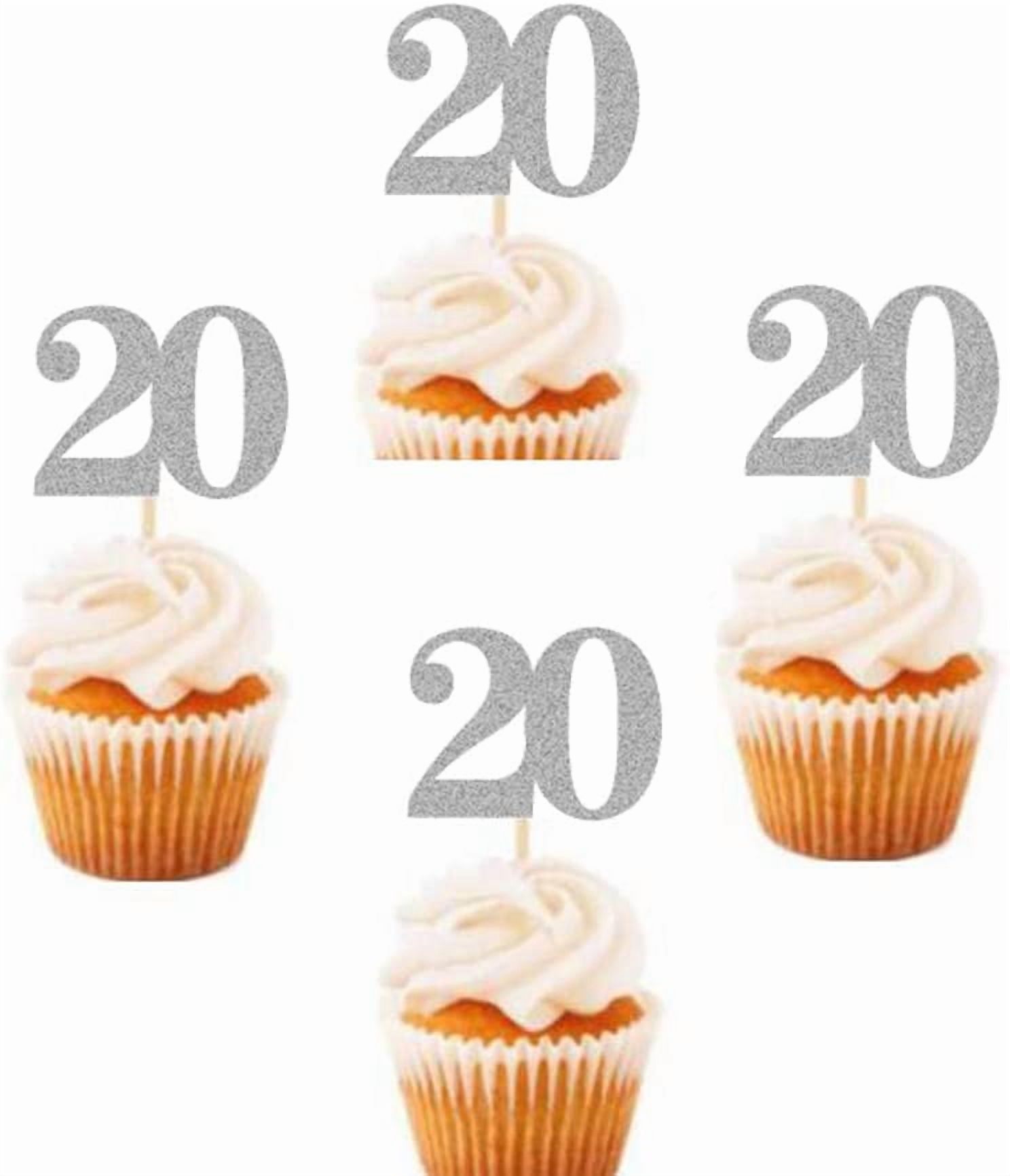 10 Pack of Number "20" Cupcake Toppers Glitter 20th Birthday Party ...