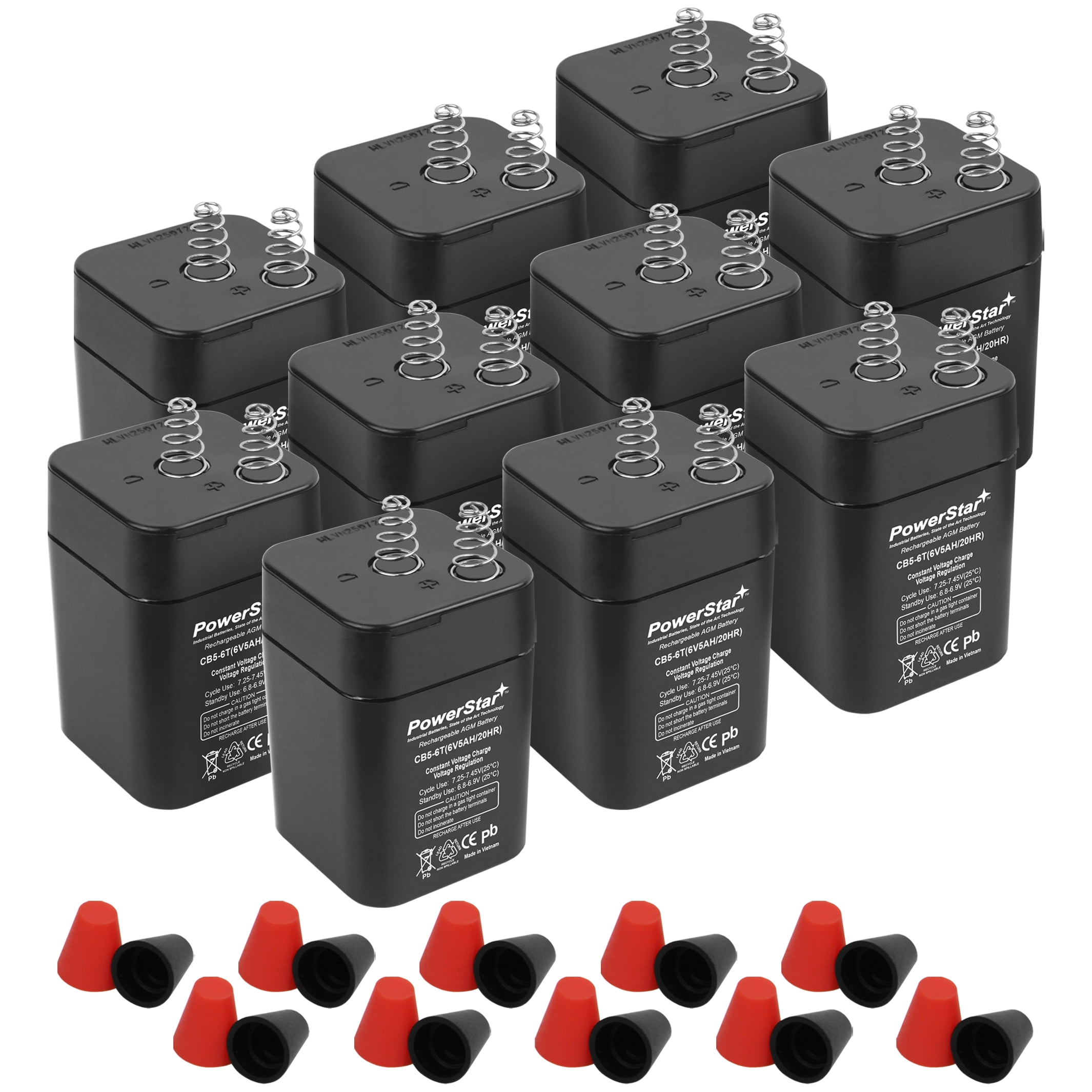 10 Pack of PowerStar 6V 5Ah AGM Sealed Lead Acid Batteries with Spring ...