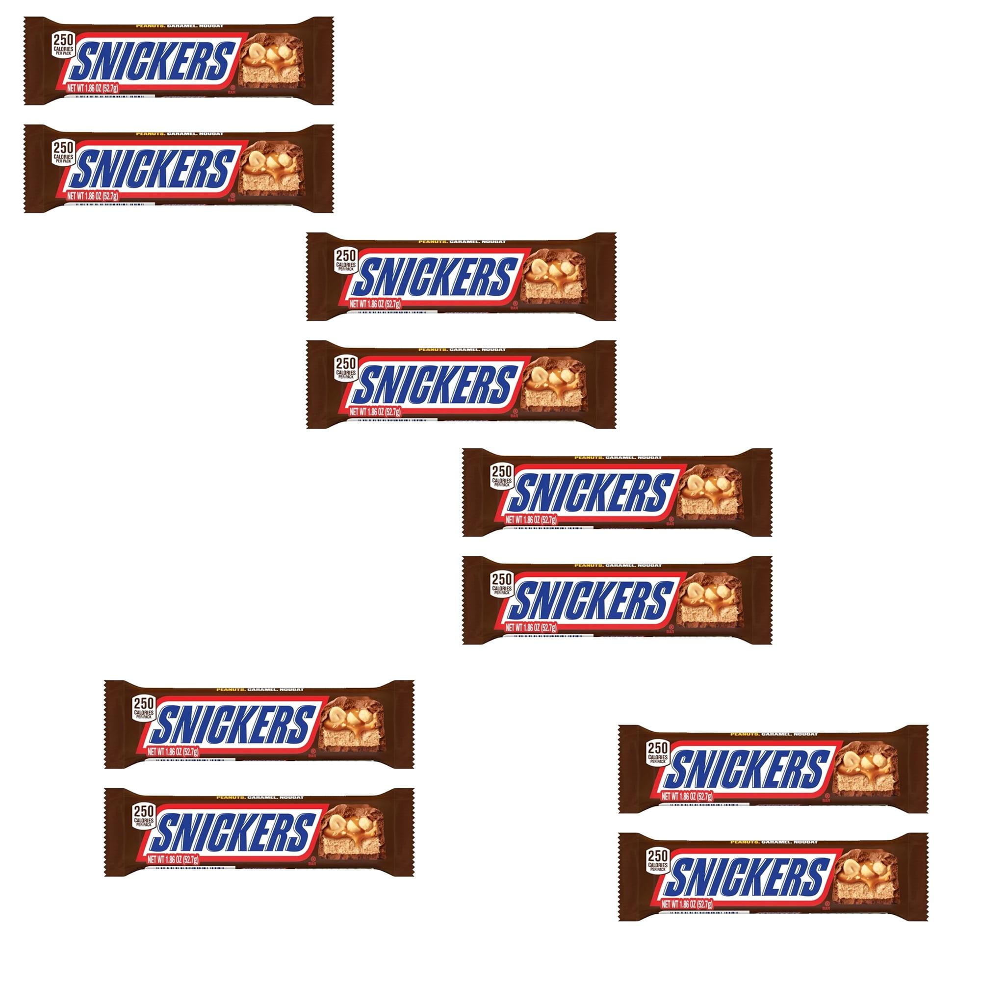 Snickers Full Size Milk Chocolate Caramel Candy Bars, 10 Pack, 1.86 oz ...
