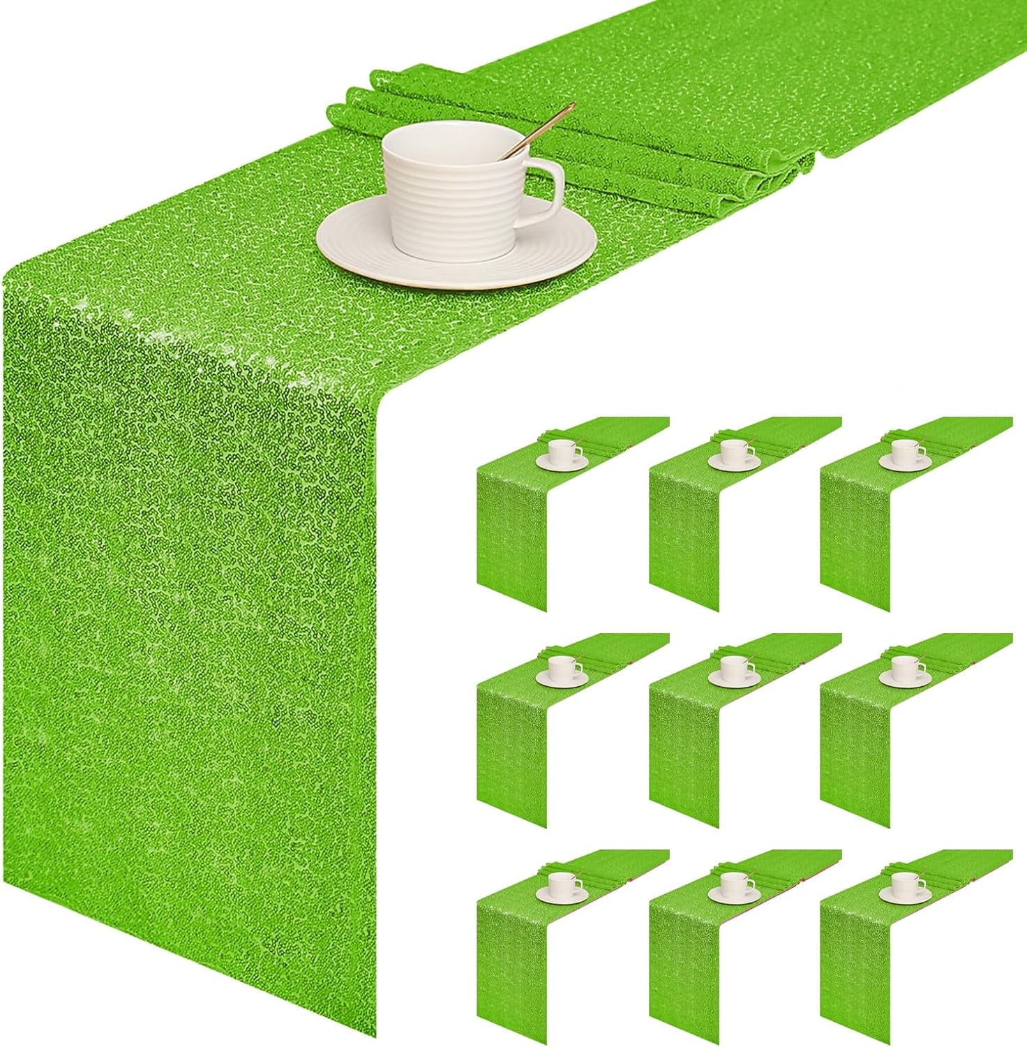 10 Packs 12 x 72 inches Sequin Table Runner, Glitter Apple Green Table ...