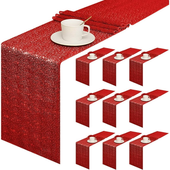 10 Packs 12 x 72 inches Sequin Table Runner, Glitter Red Table Runner ...