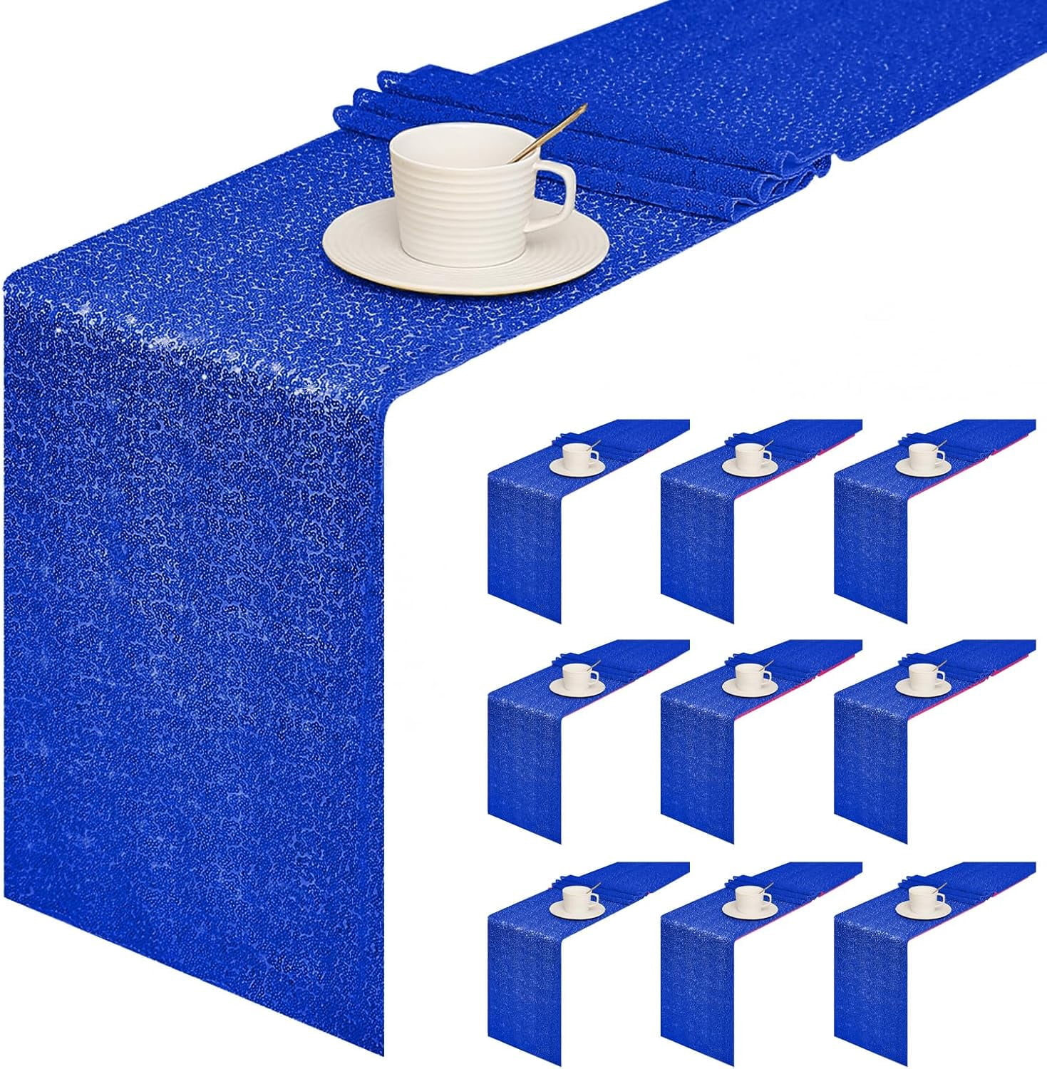 10 Packs 12 x 72 inches Sequin Table Runner, Glitter Royal Blue Table ...