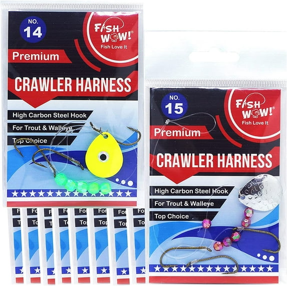 10 Packs 2-Styles Fish WOW!® Fishing 3-Hook Crawler Harness Rig Walleye ...