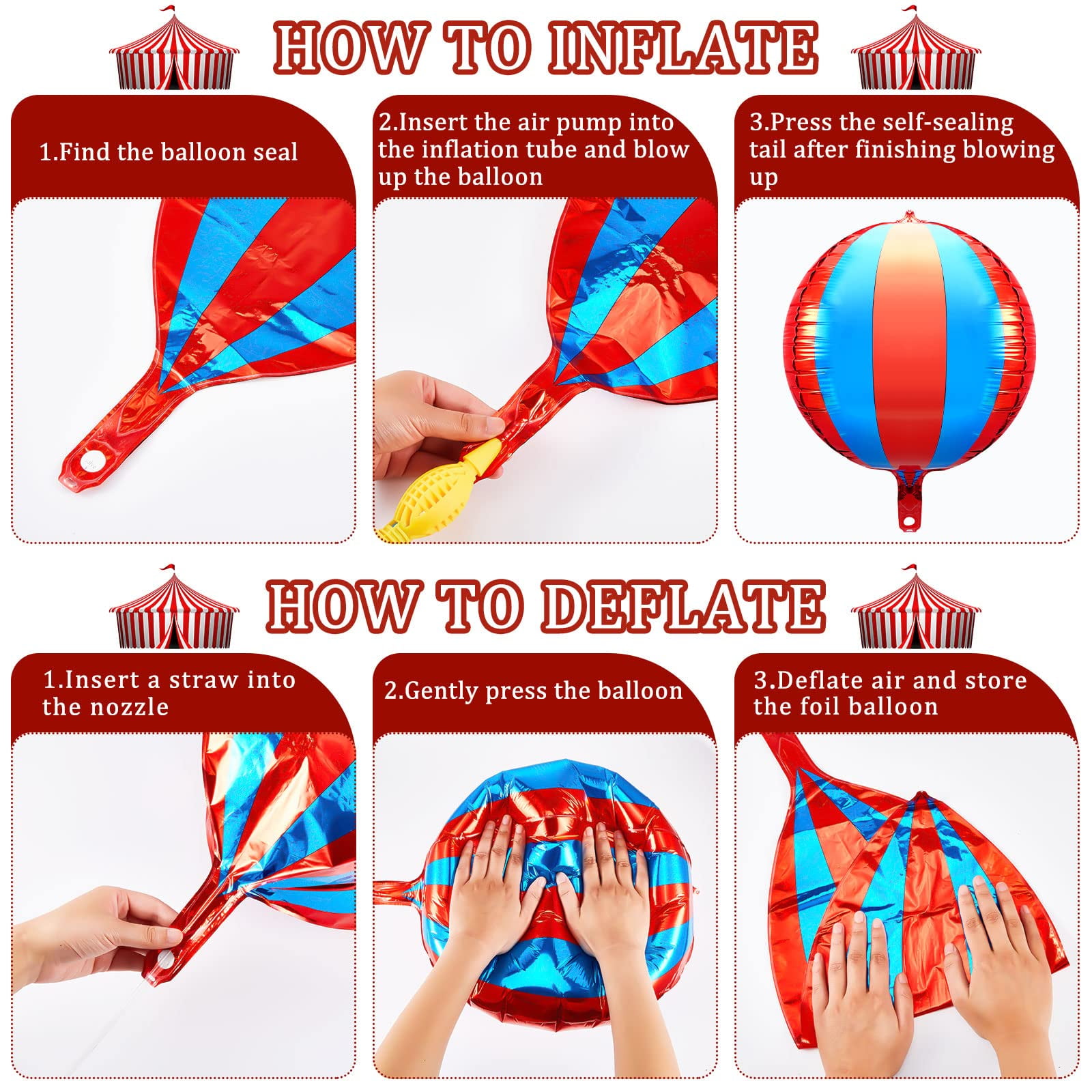 10 Packs 22 AJH3 Inch Red and Blue Balloons Decorations Circus Theme ...