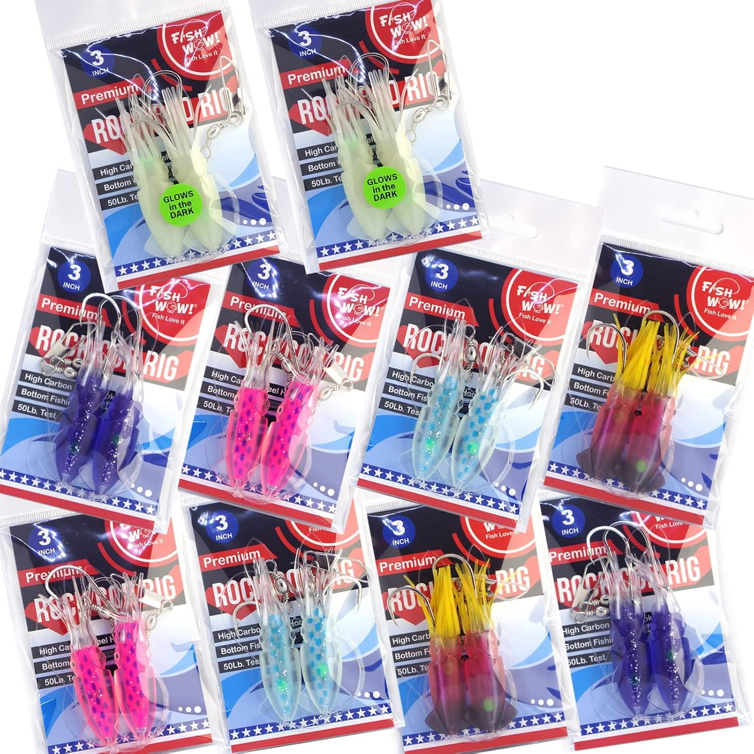 10 Packs - 3" Fishing Rock Cod Rig Twin Bulb Squids Rockfish Bait Soft ...