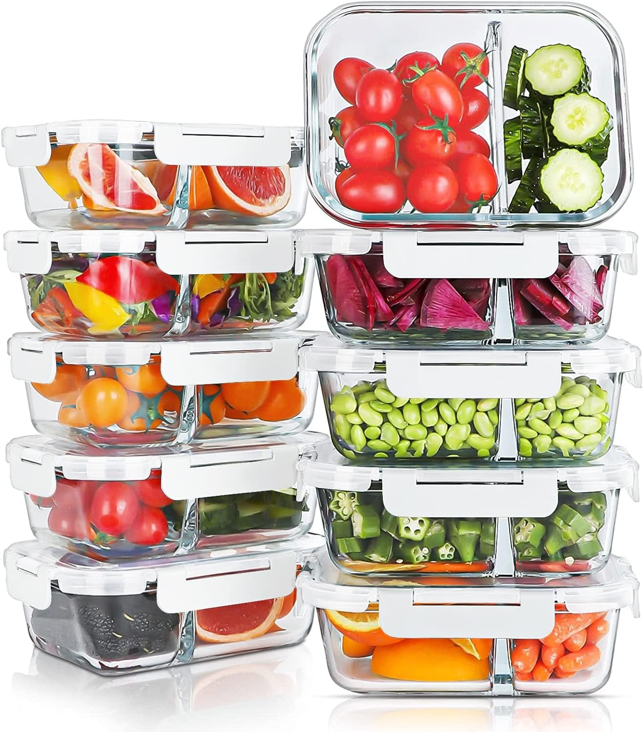 10 Packs 30oz Glass Meal Prep Containers 2 Compartments,Glass Food ...