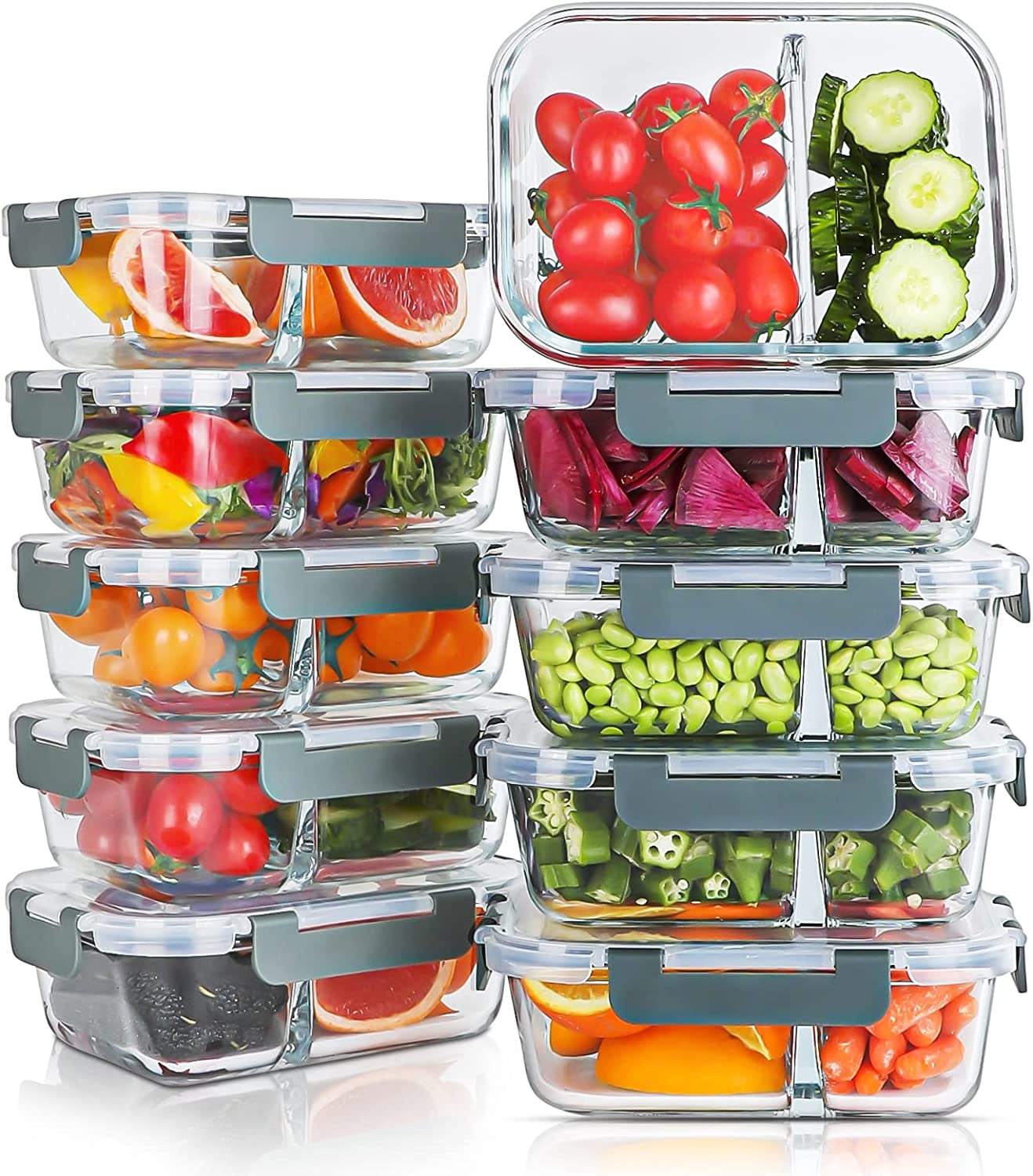 10 Packs 30oz Glass Meal Prep Containers 2 Compartments,Glass Food ...