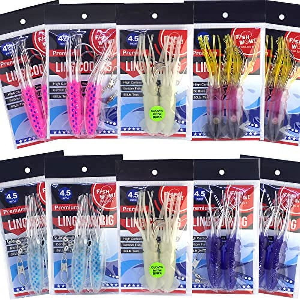 Packs 4.5" Fishing Ling Cod Rig Twin Bulb Squids Rockfish Lingcod Soft ...