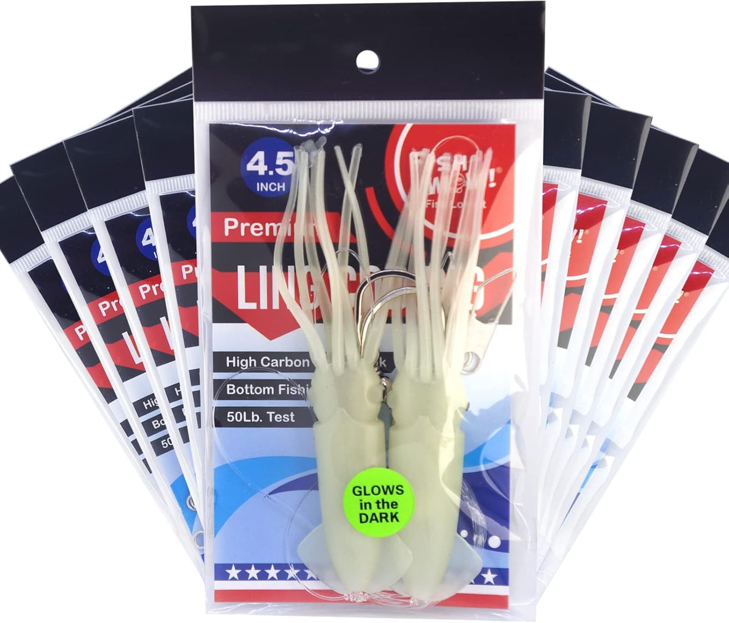 10 Packs - 4.5" Fishing Ling Cod Rig Twin Bulb Squids Rockfish lingcod Soft Lure - Glow in The ...