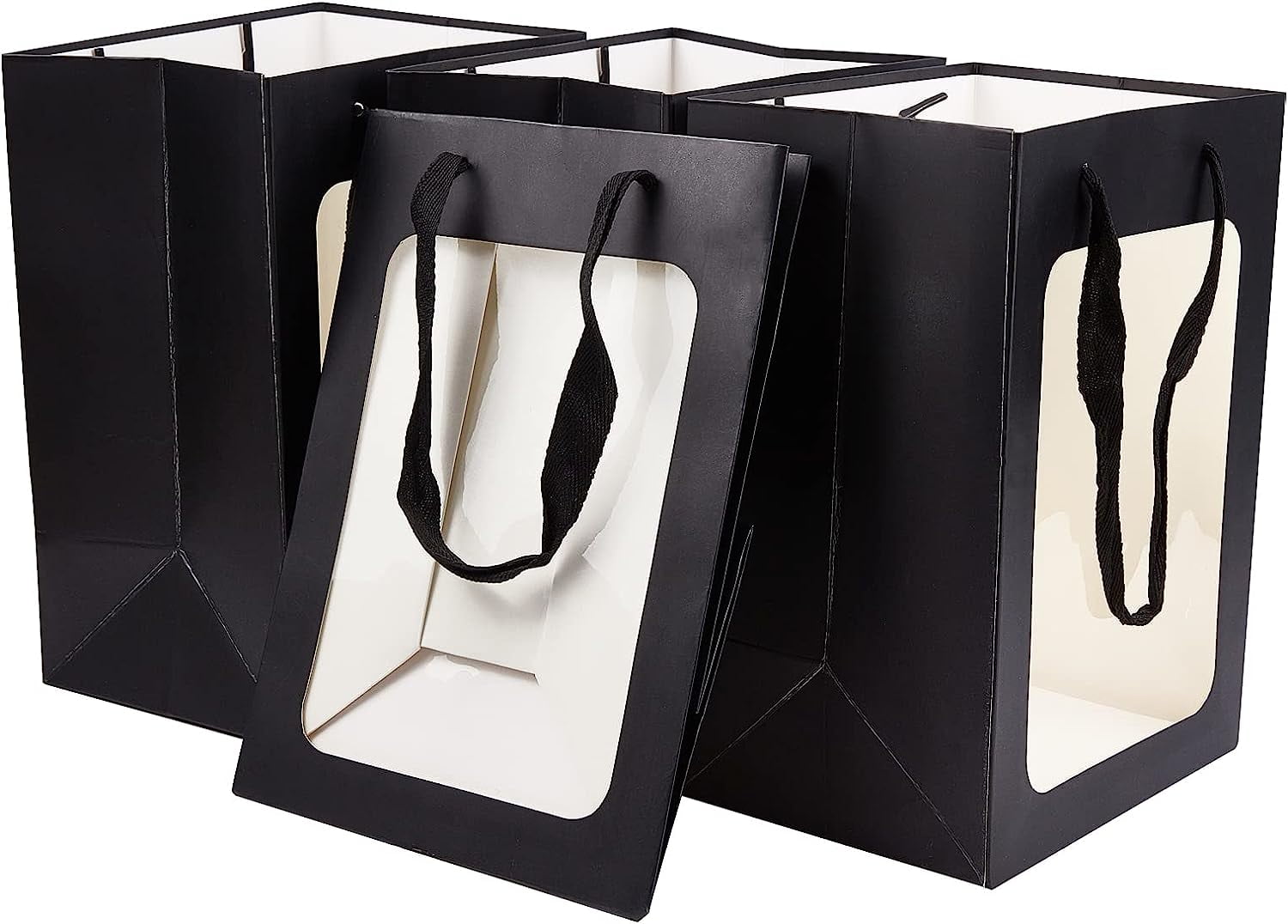 10 Packs Black Kraft Paper Bag with Clear Window 10x7x5 Gift Bags with ...