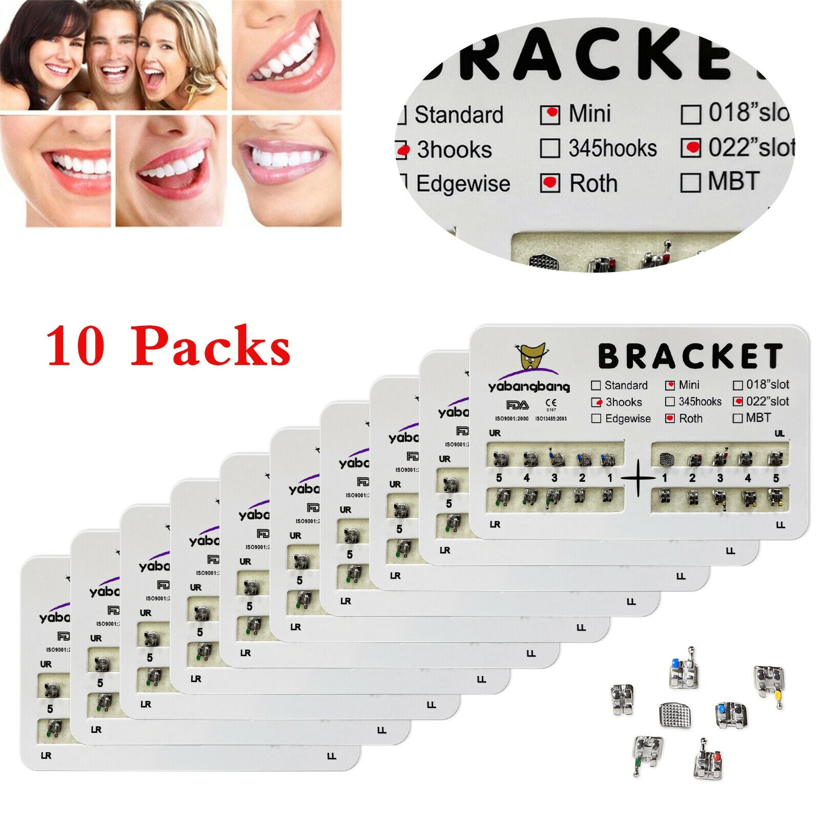10 Packs Dental Orthos Brackets Braces Mini / Standard Roth / MBT 022 ...
