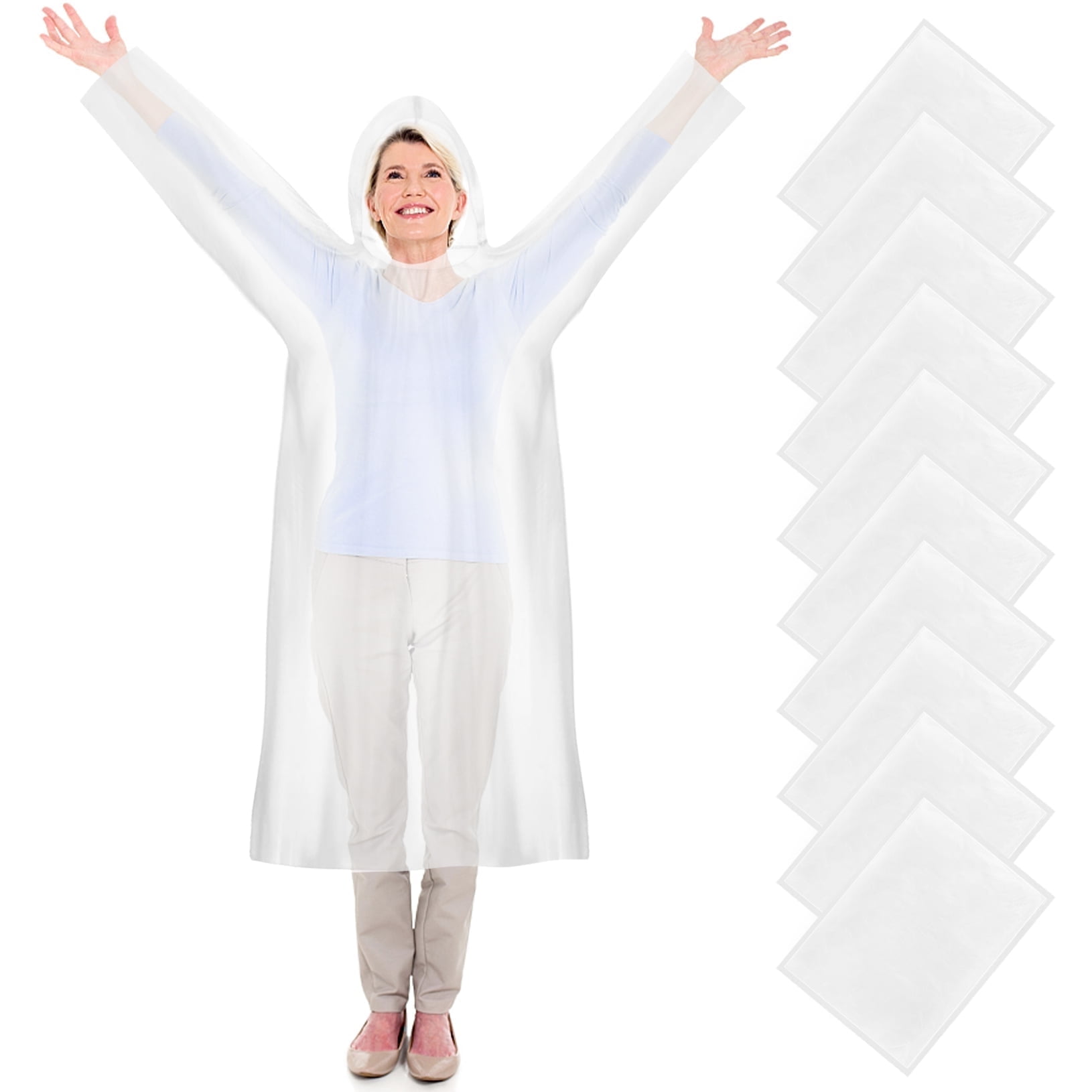 10-Pack Travel Rain Ponchos, Clear Waterproof Emergency Raincoats with ...