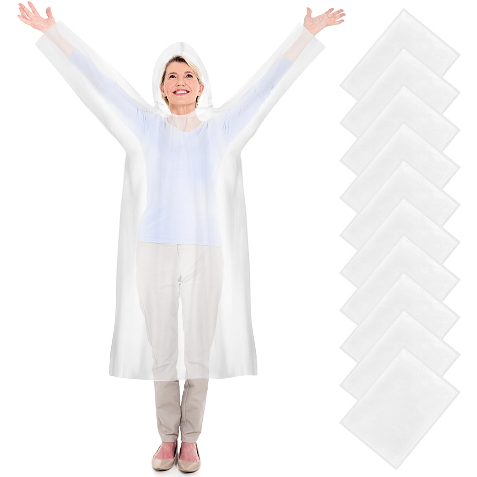 10-Pack Travel Rain Ponchos, Clear Waterproof Emergency Raincoats with ...