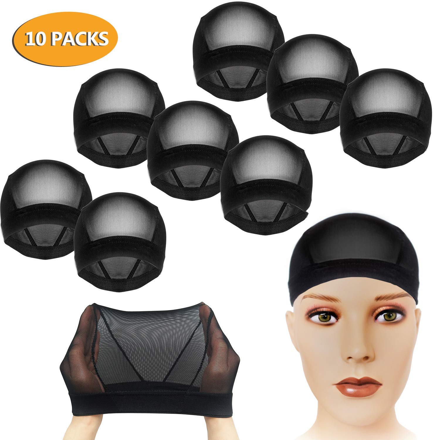 10 Packs Dome Wig Cap for Men Women All Round Stretchy Spandex Full Wig ...