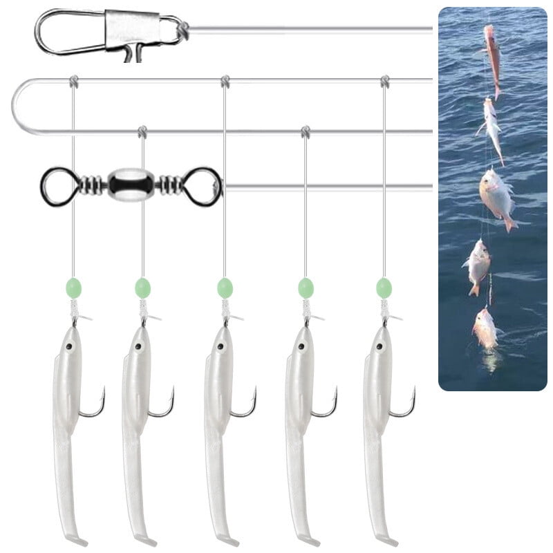 10 Packs Eel Fishing Bait Rigs 1# Soft Plastic Eel Sabiki Rig Fishing ...