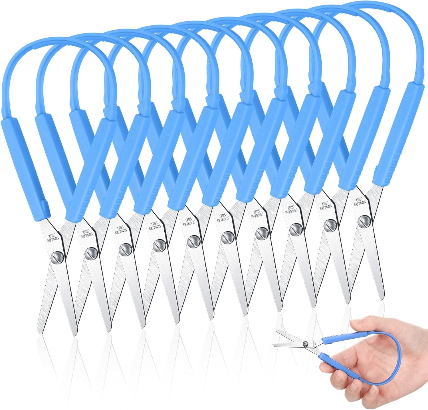 10 Packs Loop Scissors for Kids 5.5 Inches Grip Self Opening Adaptive ...