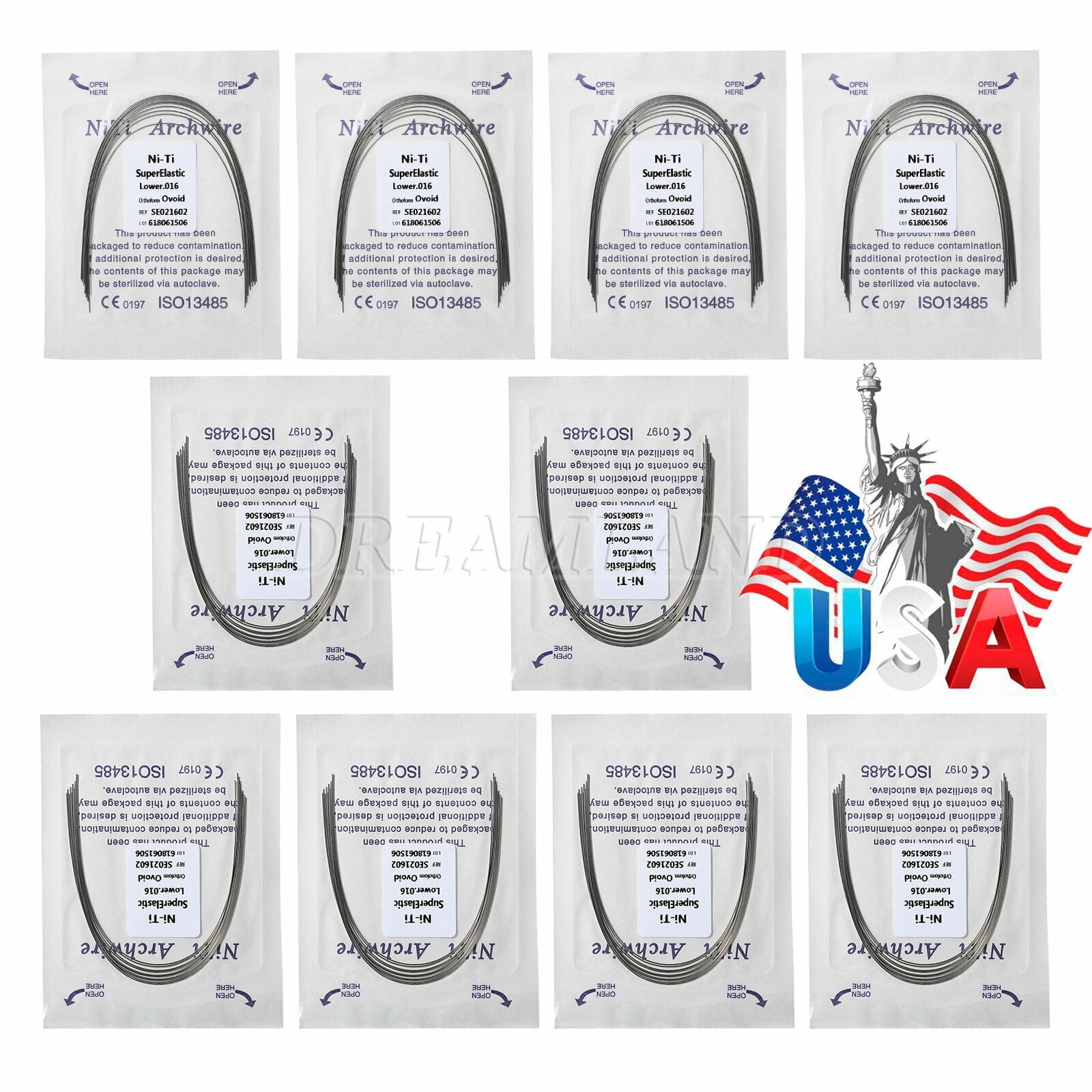 10 Packs Orthodontic Niti Wires Round Ovoid Form Arch Wire 016 Lower ...