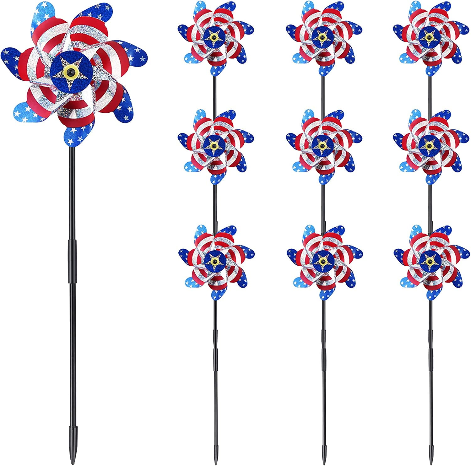 10 Packs Patriotic Sparkly Reflective Pinwheels for Yard and Garden ...