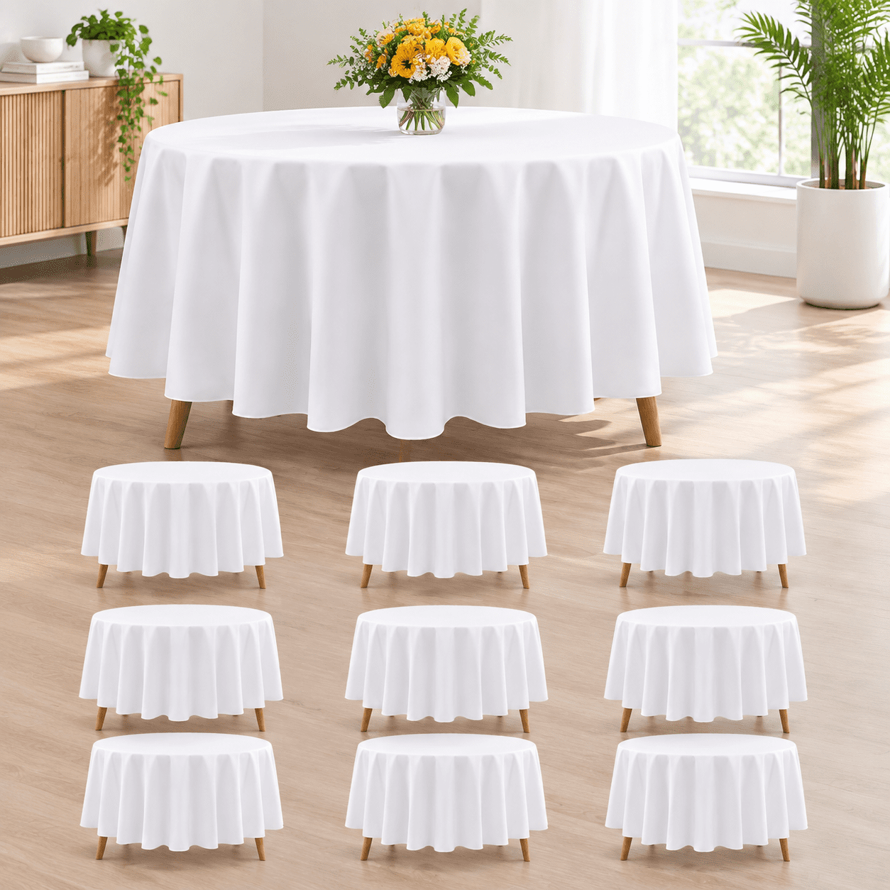 10 Packs Round Tablecloth 90 Inch White Polyester Table Cloth Bulk ...