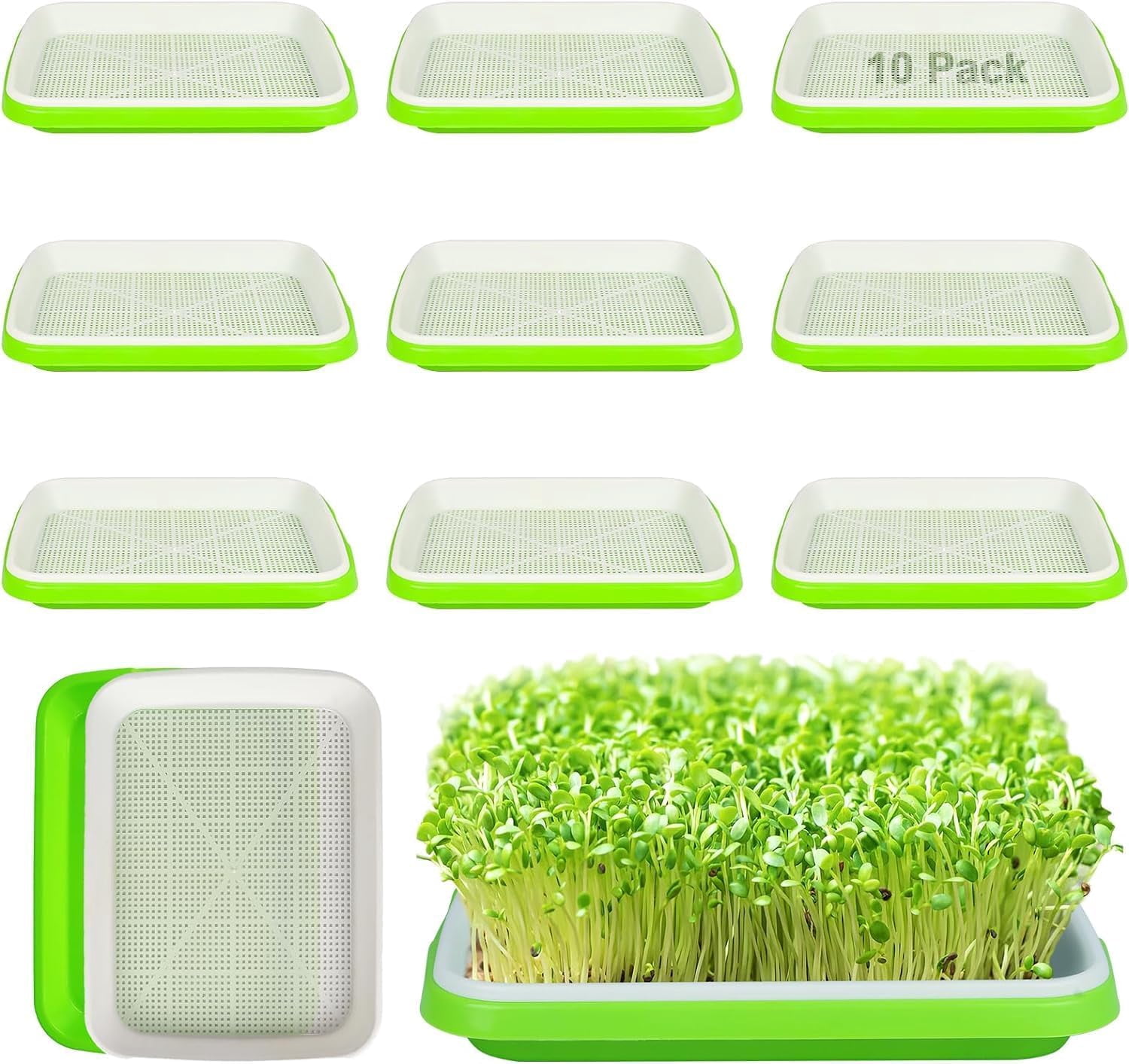 10 Packs Seed Sprouting Tray,Microgreens Growing Trays Big Capacity ...
