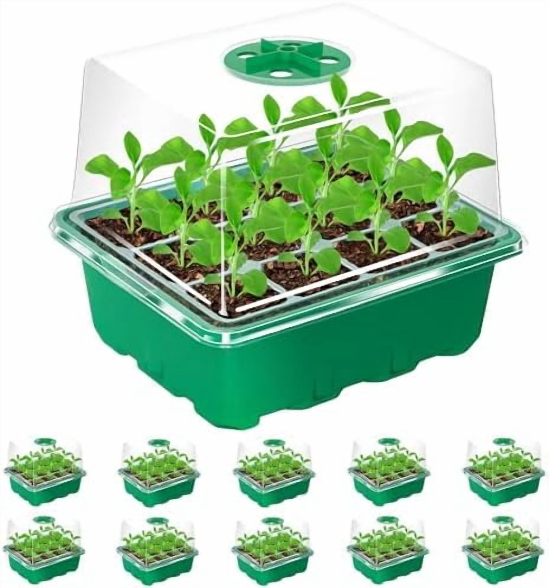 10 Packs Seed Starter Tray with Elevated Lid, 120 Cells Thicken Seed ...