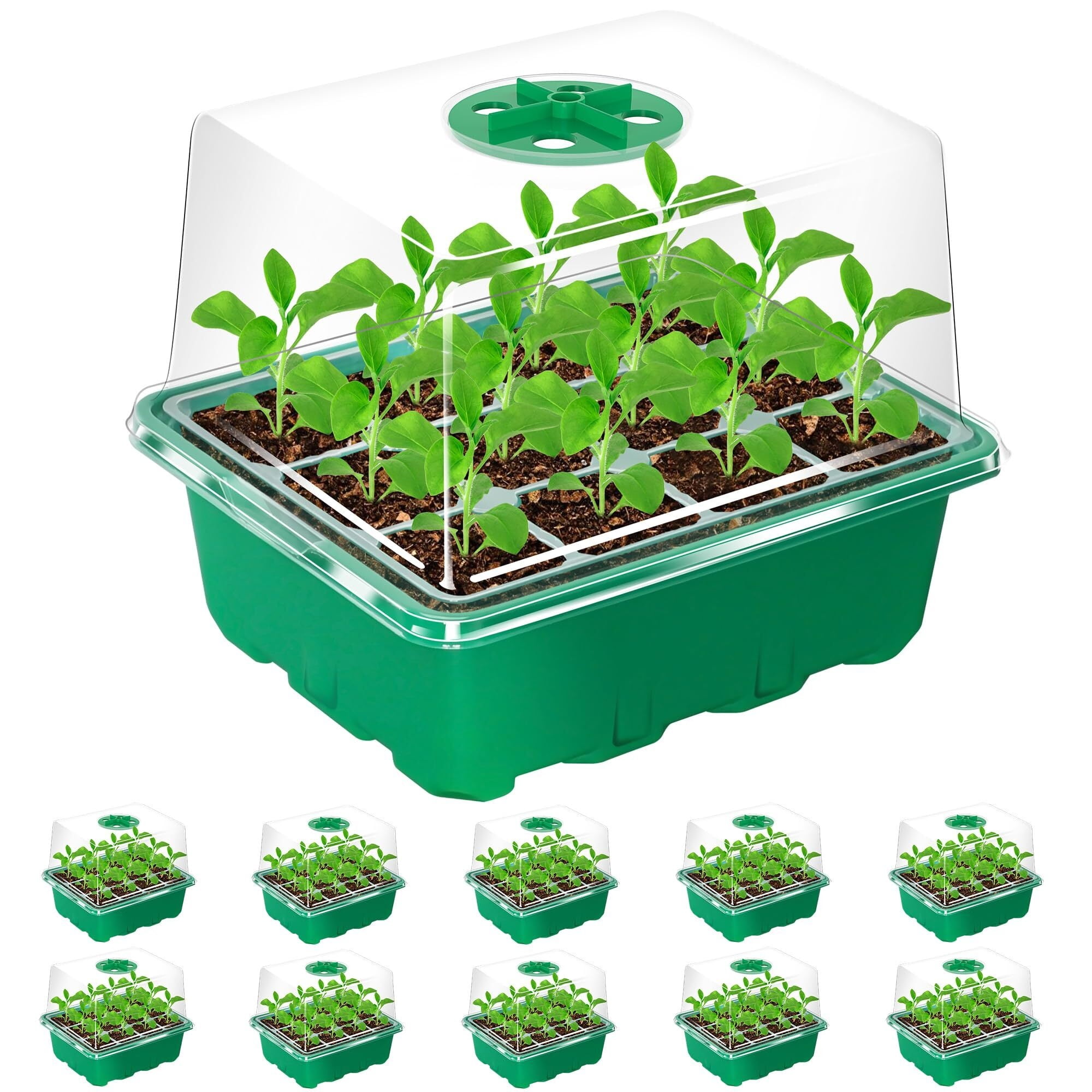 10 Packs Seed Starter Tray with Elevated Lid, 120 Cells Thicken Seed ...