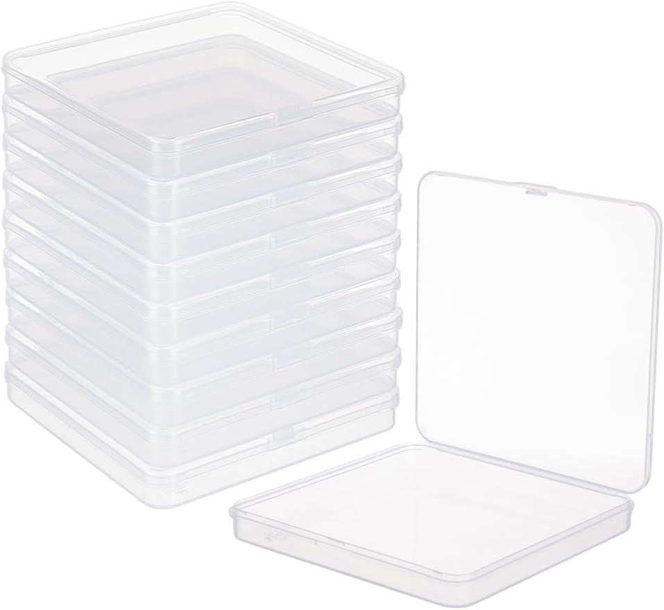 10 Packs Square Plastic Storage Boxes 4.3x4.3x0.6inch Clear Bead ...