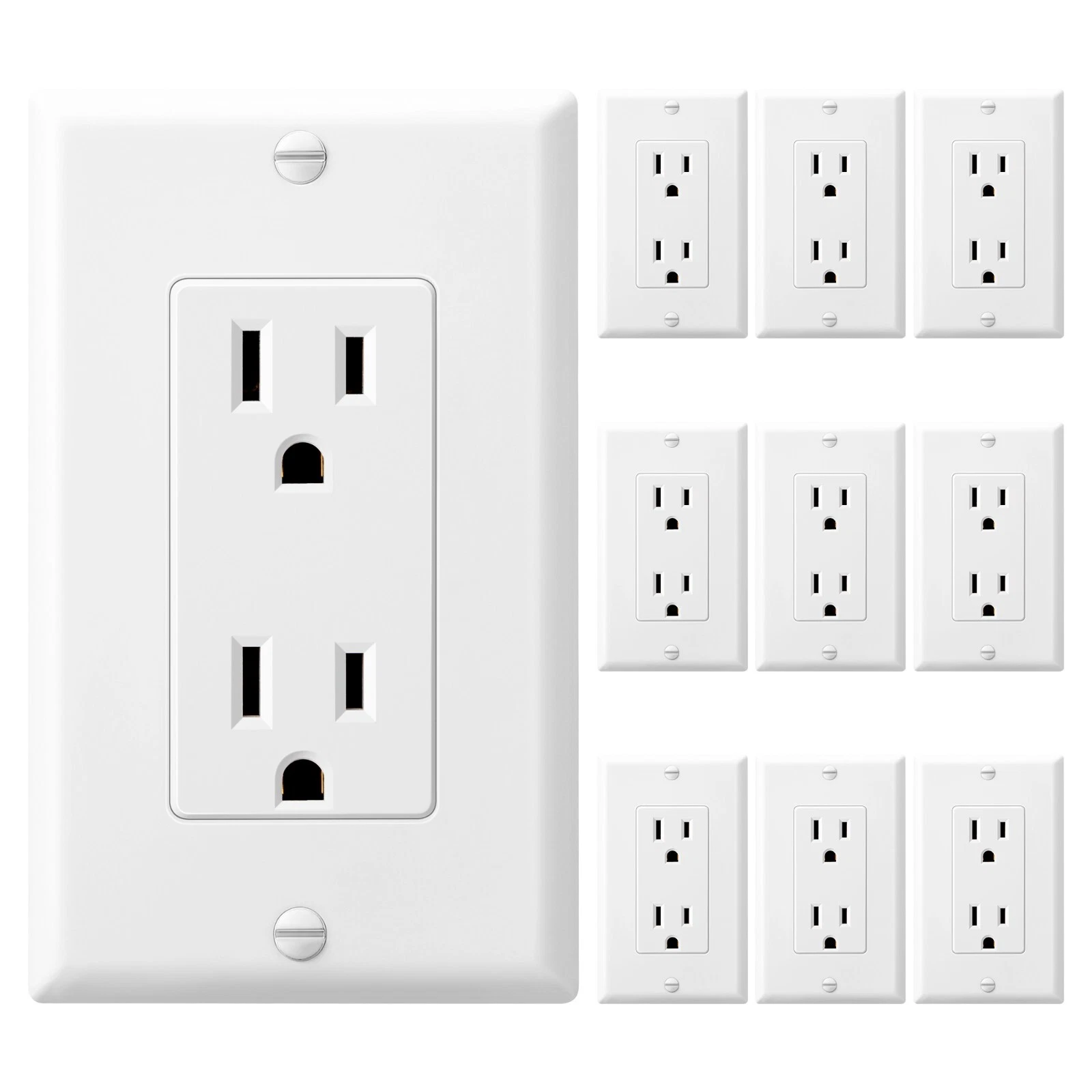 10 Packs Standard Electrical Wall Outlet, Non-Tamper Resistant,15 Amp ...