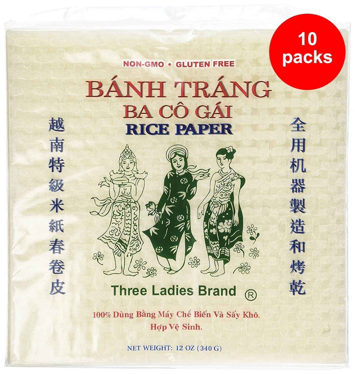 10 Packs Three Ladies Spring Roll Rice Paper Wrappers (Square 22cm ...
