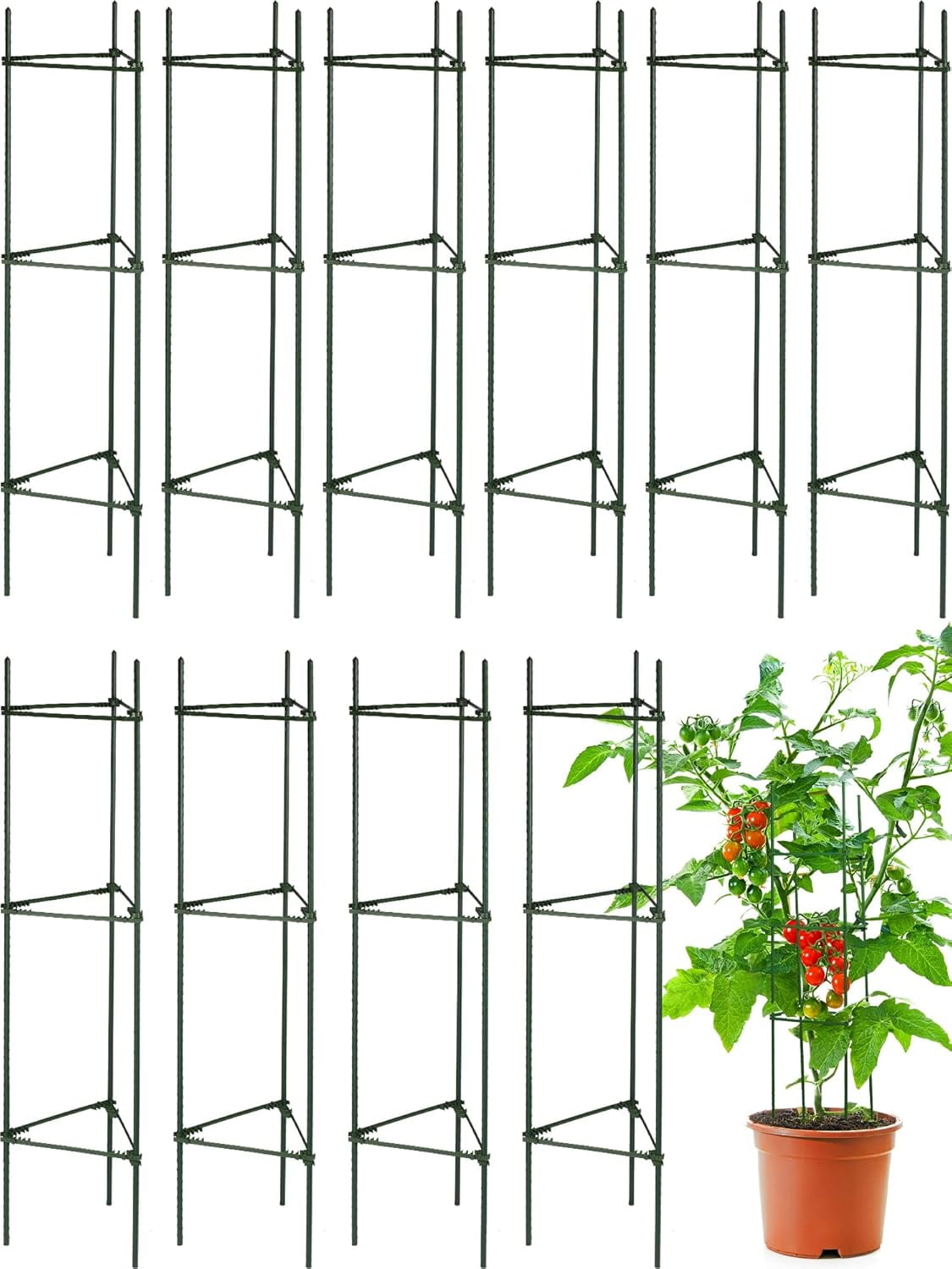10 Packs Tomato Cages 48 Inch Garden Stakes Plant Sticks Supports with ...