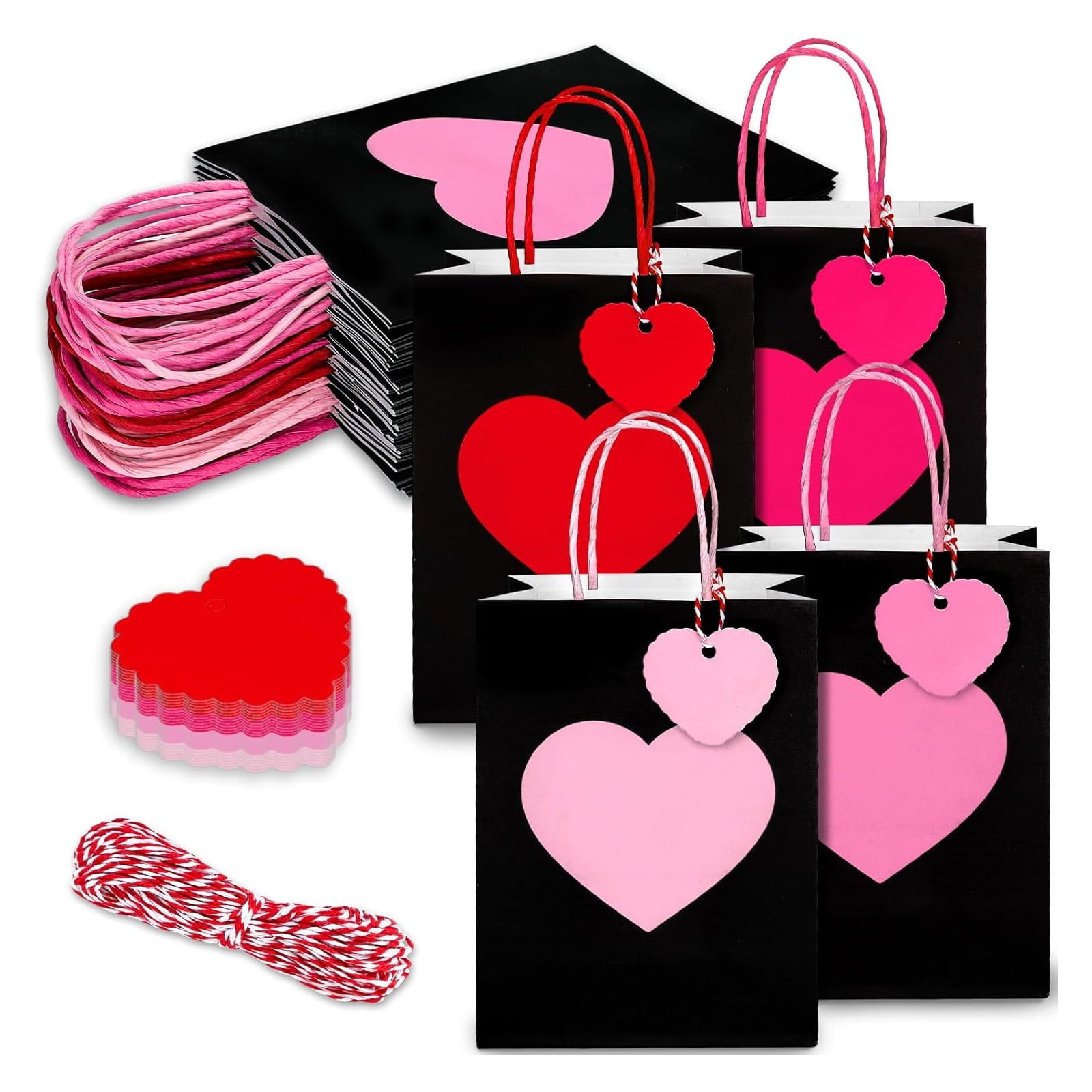10 Packs Valentine's Day Heart Gift Bags With Handles And Heart Tags ...