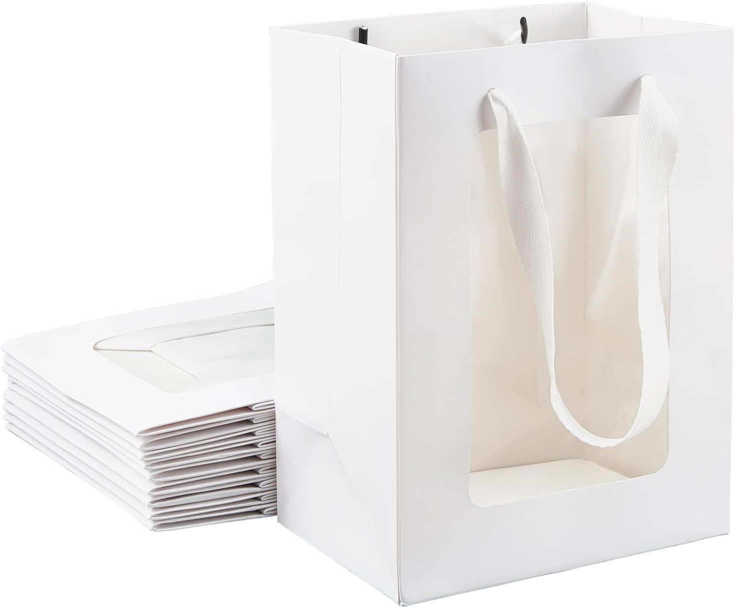 10 Packs White Kraft Paper Bag with Clear Window 8x6x4 Gift Bags with ...