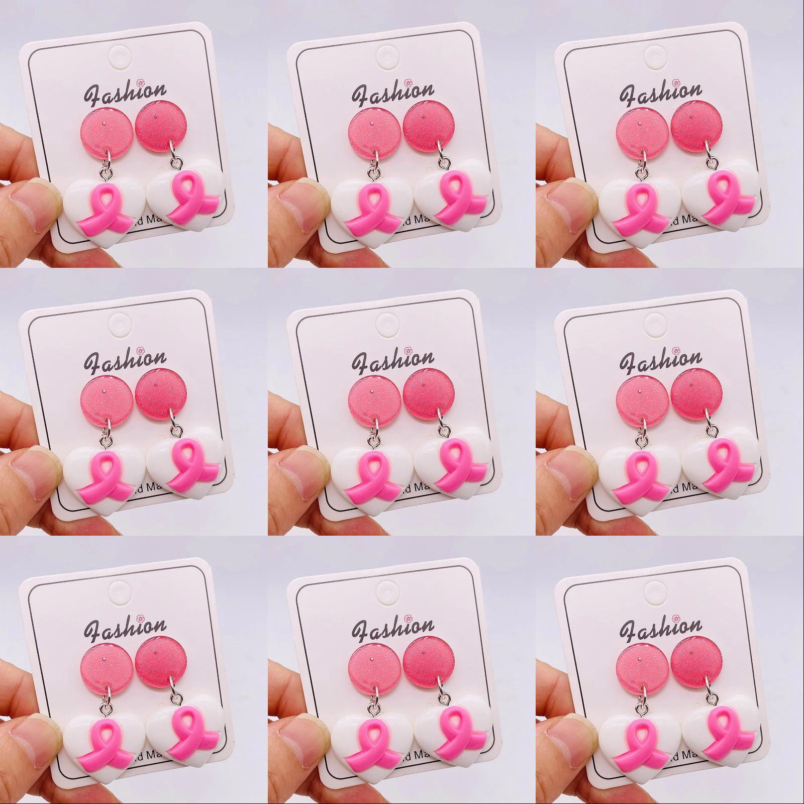 10 Pair Pink Ribbon Acrylic Cancer Awareness Earrings 1.65 Inch ...