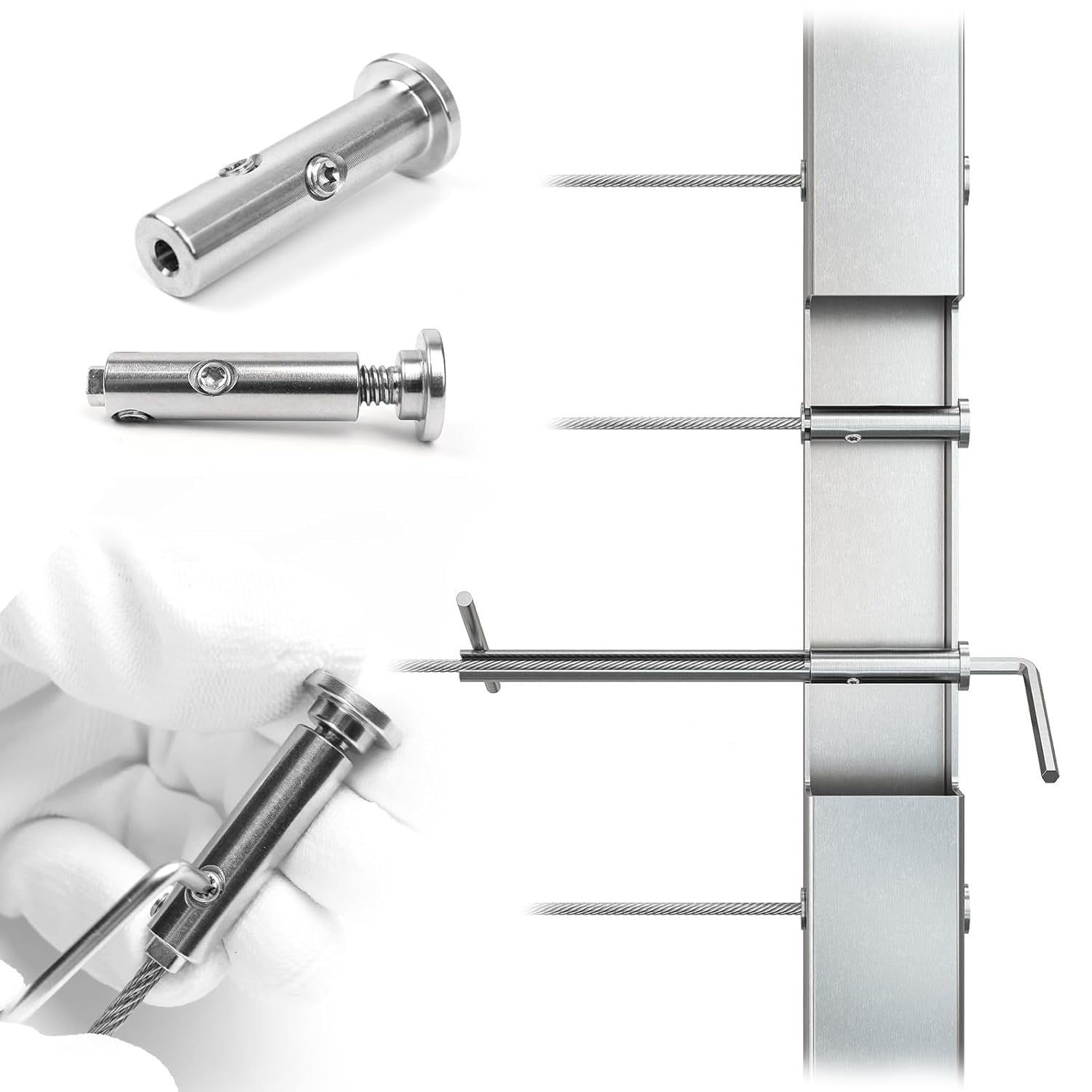 10 Pairs 1/8" Swageless Invisible Cable Railing Kit Hardware Swageless ...