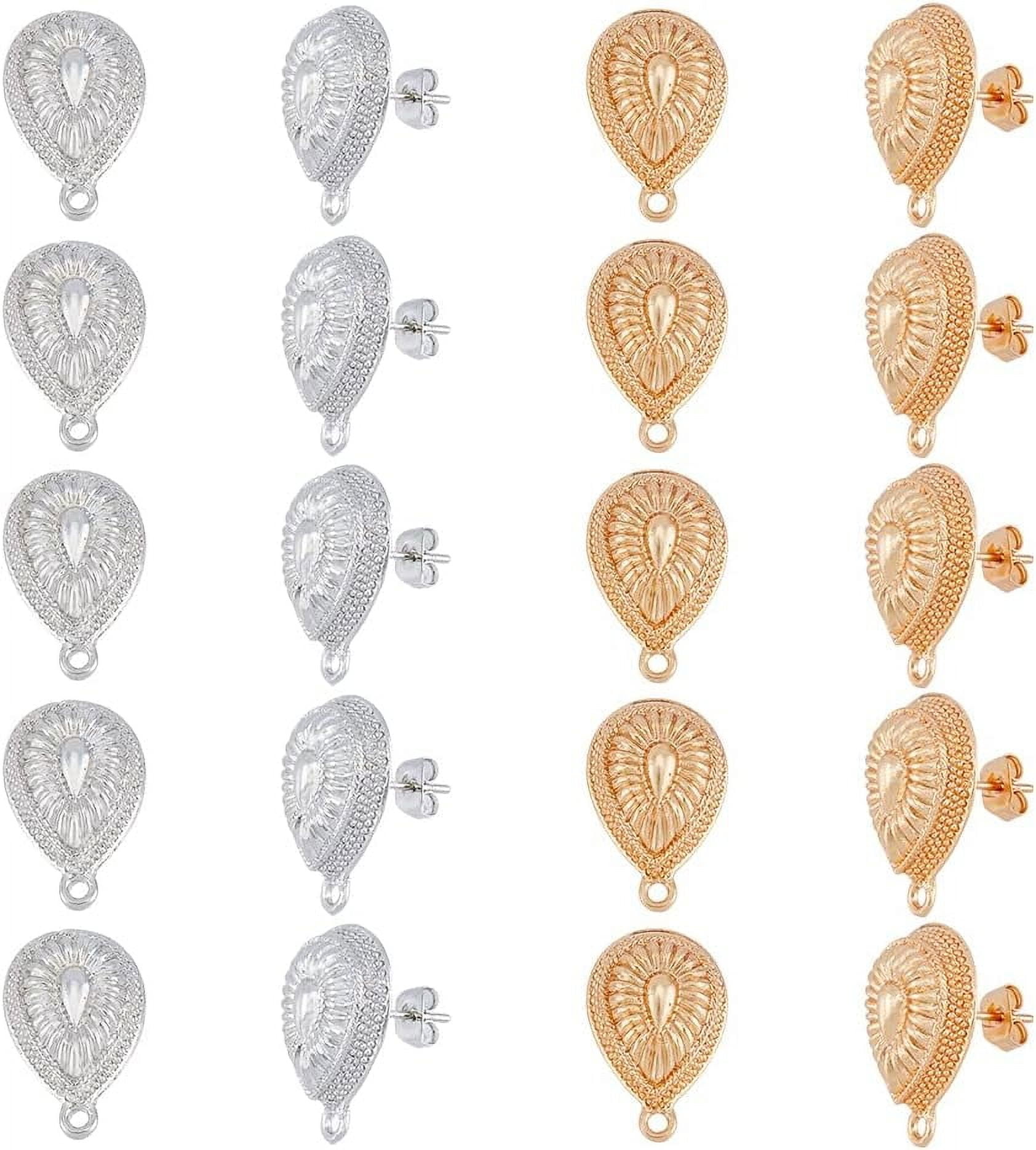 10 Pairs 2 Colors Alloy Stud Earring Findings with Horizontal Loops ...