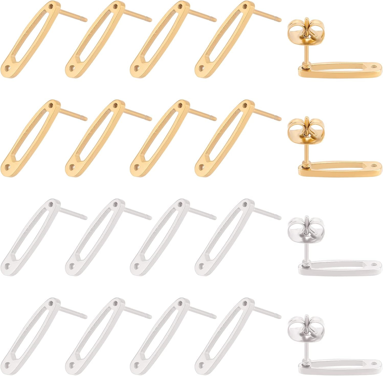 10 Pairs 2 Colors Stud Earrings Safety Pin Stud Earrings 304 Stainless ...