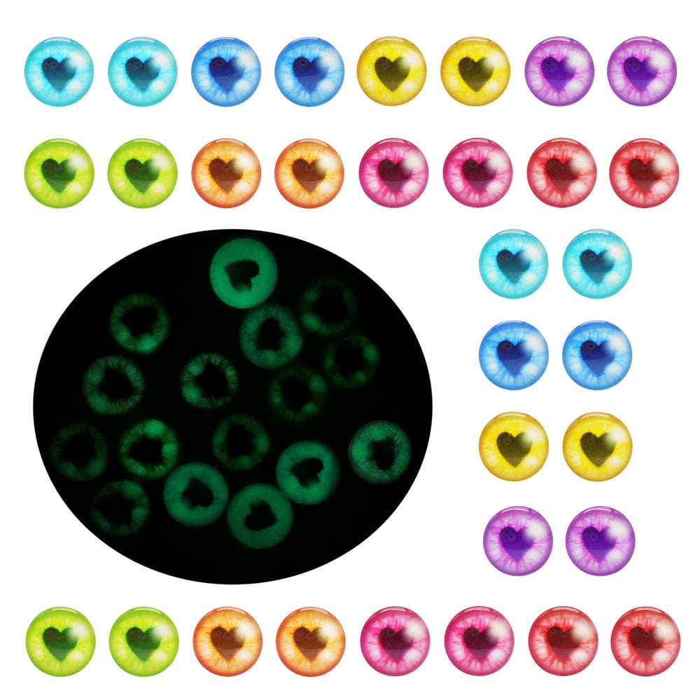 10 Pairs 30mm Glow in Dark Glass Dragon Eye Cabochons Flat Back Heart ...