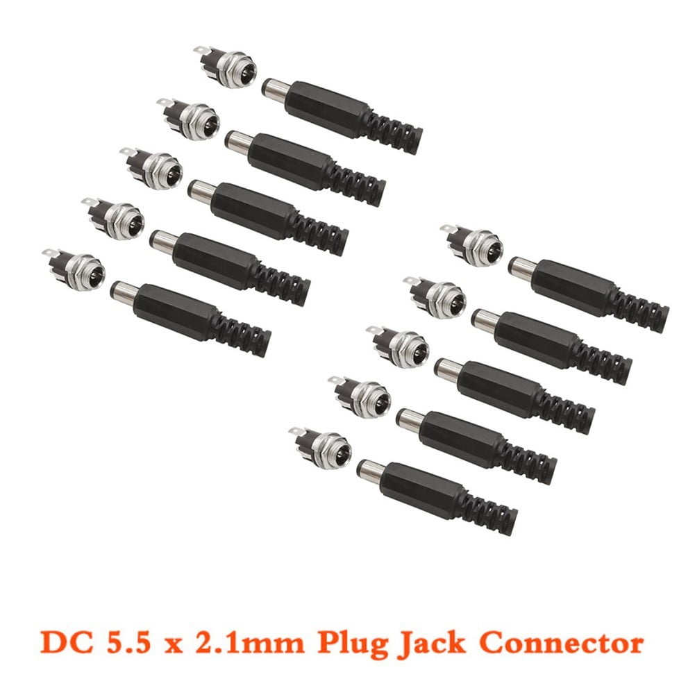 10 Pairs 5.5x2.1mm DC Power P Lug Connector + Female Metal Panel Mount ...