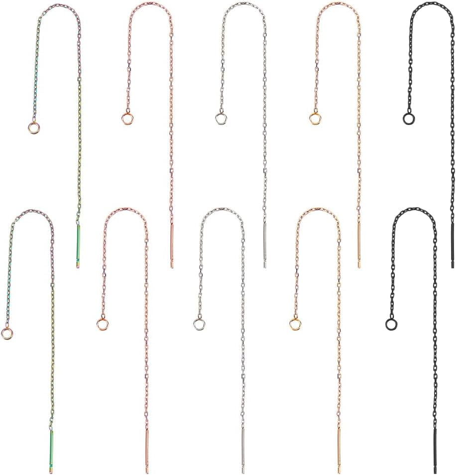 10Pairs 5 Colors 109mm Ear Threads 304 Stainless Steel Earrings Thread ...