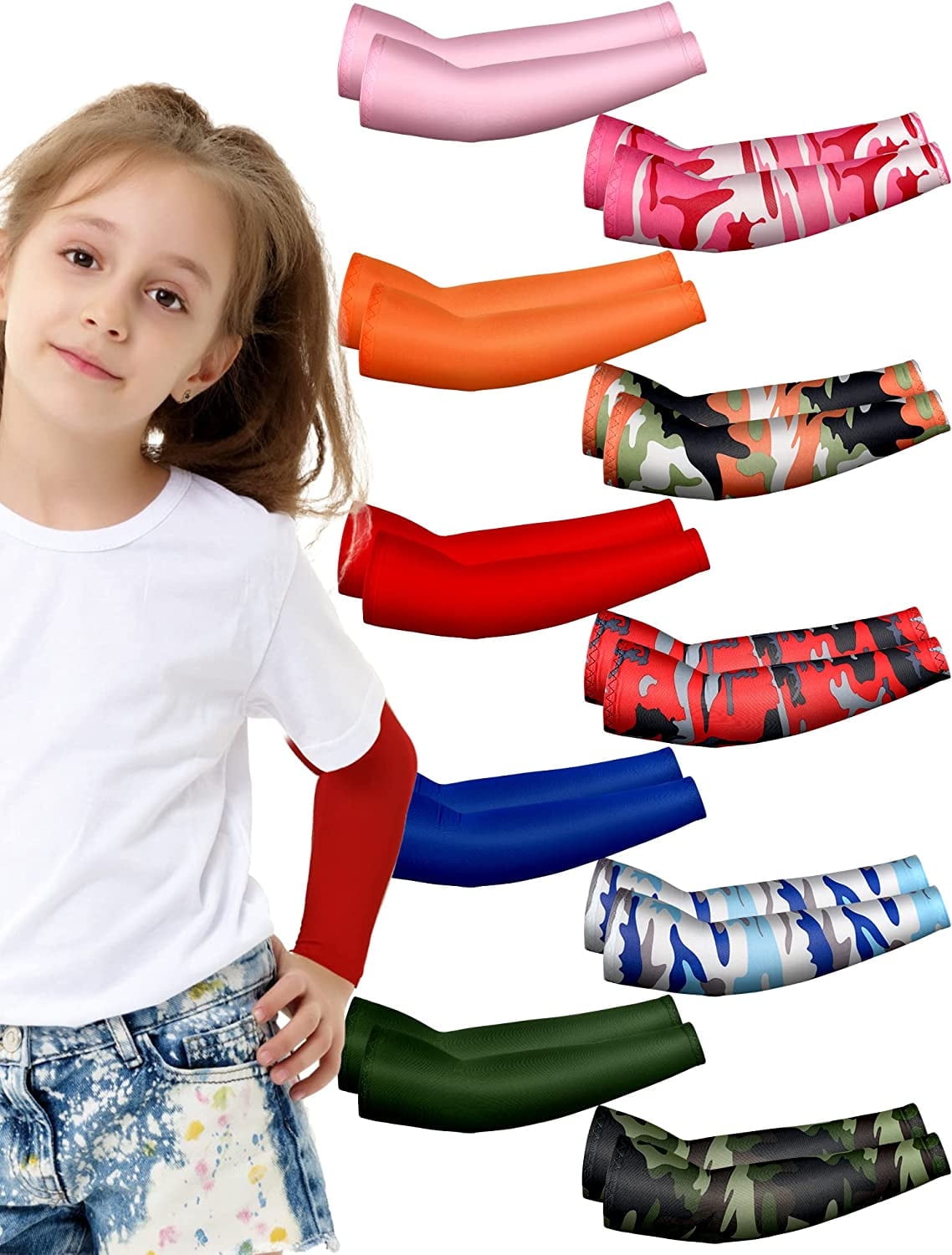 10 Pairs Arm Sleeves for Kids Baseball Compression Sleeve Unisex UV Sun ...