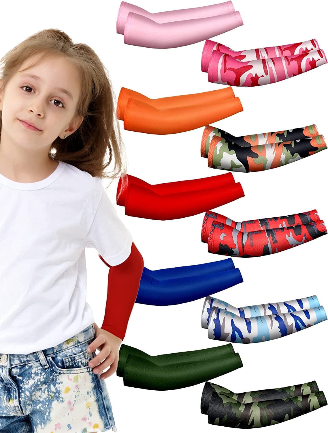 10 Pairs Arm Sleeves for Kids Baseball Sleeve Unisex UV Sun Protection ...