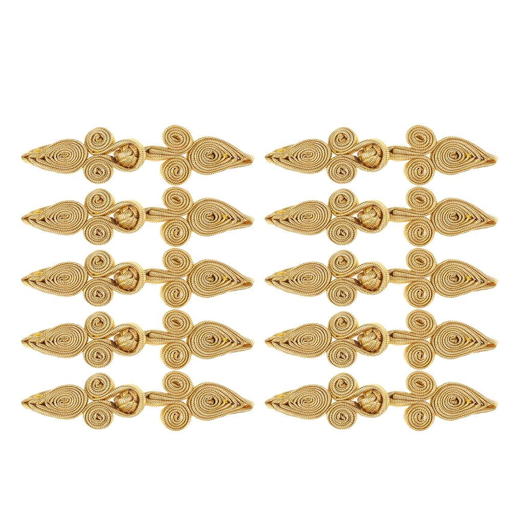 10 Pairs Chinese Frog Closure Buttons Knot Sewing Fasteners - Gold ...