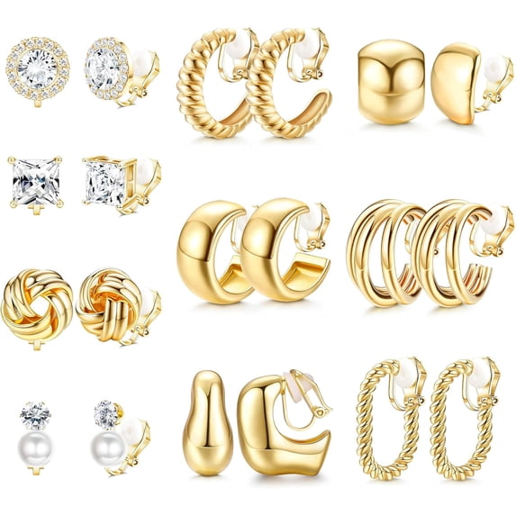 10 Pairs Clip On Earrings for Women Non Pierced Ears CZ Pearl Knot ...