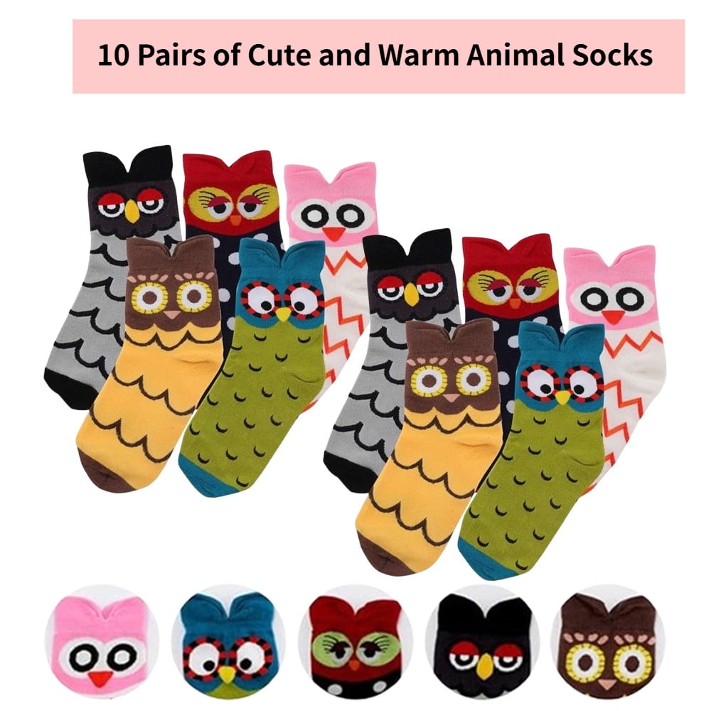 10 Pairs Cute Animal Pattern Socks for Women, Soft Stretchy Crew Socks ...