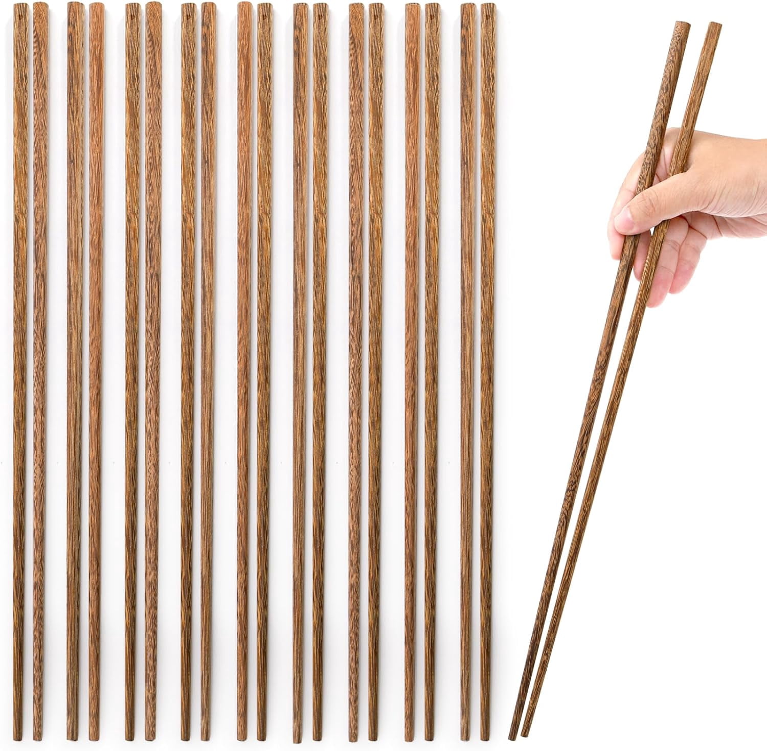 10 Pairs Extra Long Cooking Chopsticks, 16.5 Inches Reusable Wooden ...