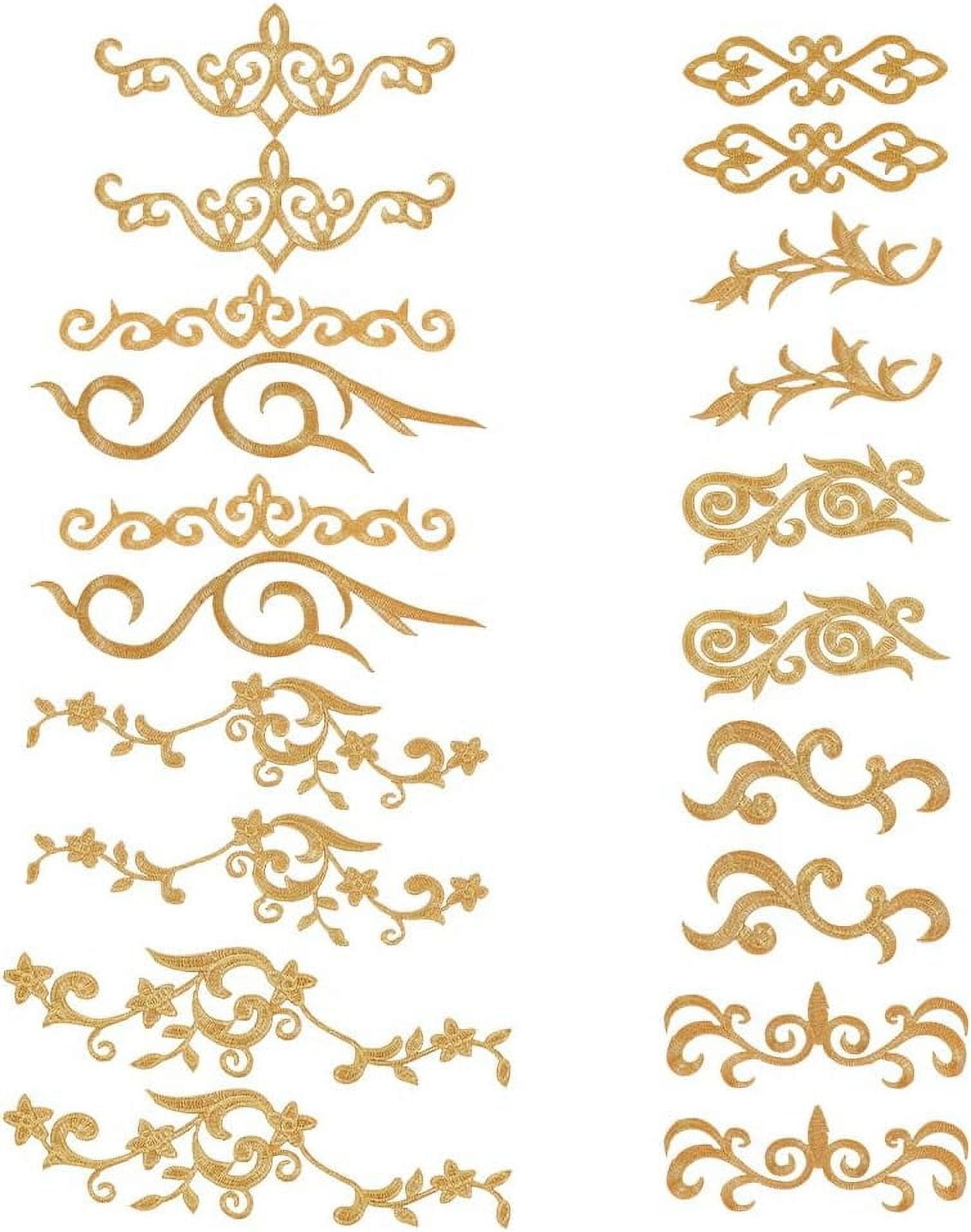 10 Pairs Gold Flower Embroidery Patch Leaves Vines Iron on Appliques ...