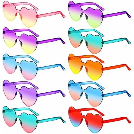10 Pairs Heart Shaped Sunglasses Rainbow Sunglasses Candy Color Rimless ...