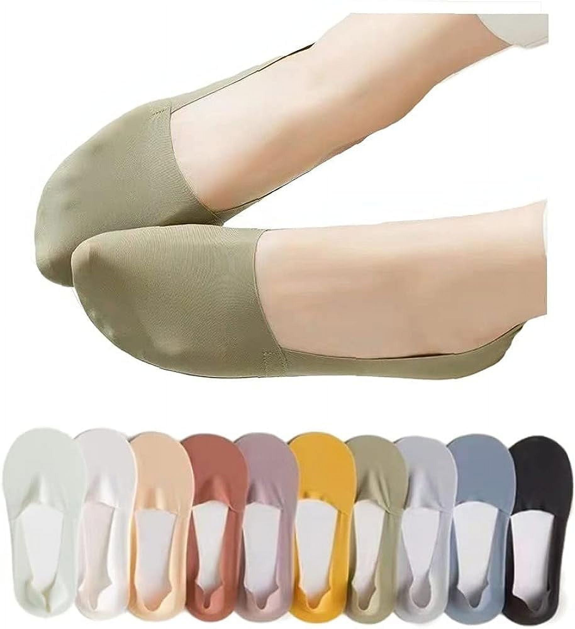 10 Pairs Invisible Socks Women's Non-Slip Low Cut Lined Socks Invisible ...