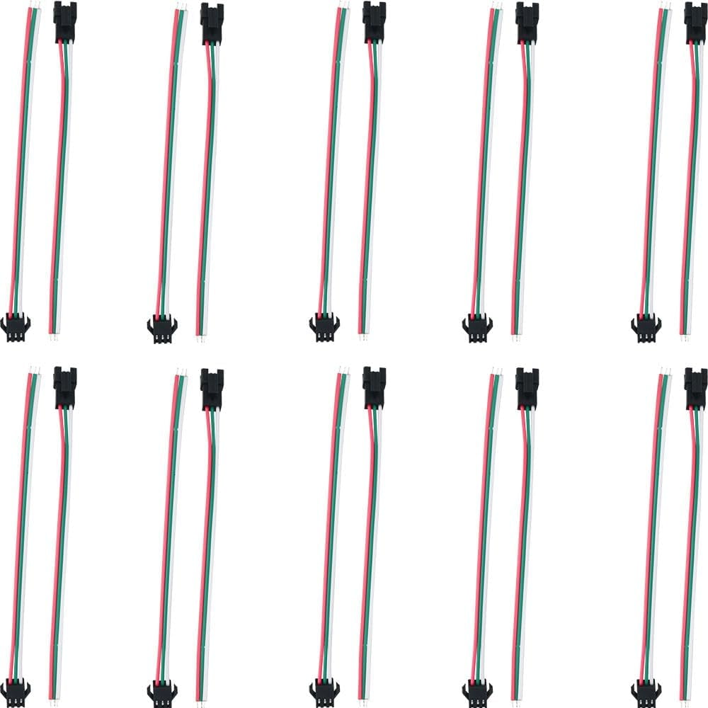 10 Pairs JST SM 3 Pin Male and Female Connectors SM Terminal Wire 15cm/5.9inch for Lighting ...